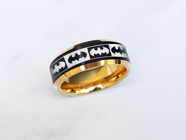 Batman Logo Ring, Batman Emblem Wedding Band, Superhero Ring