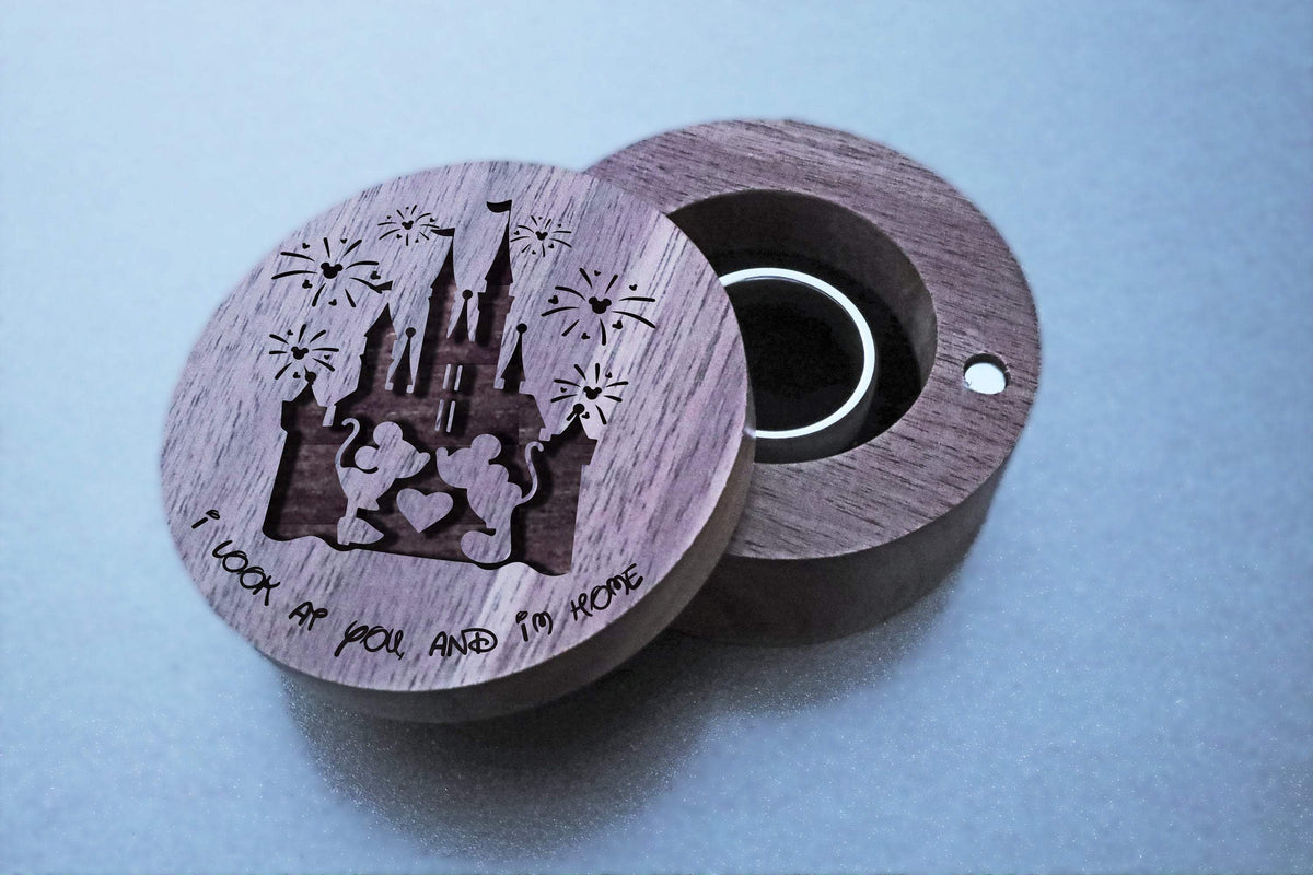 Disney Wedding Ring Box, Mickey and Minnie Mouse Engagement Wood Ring