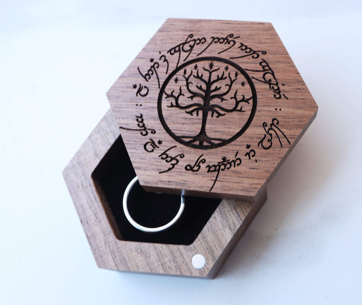 Elvish Tree Wedding Ring Box, Elvish Wood Engagement Ring Box, Tolkien