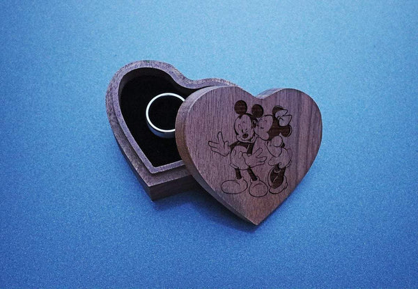 Mickey and Minnie Engagement Wedding Wood Ring Box, Mickey Mouse Ring
