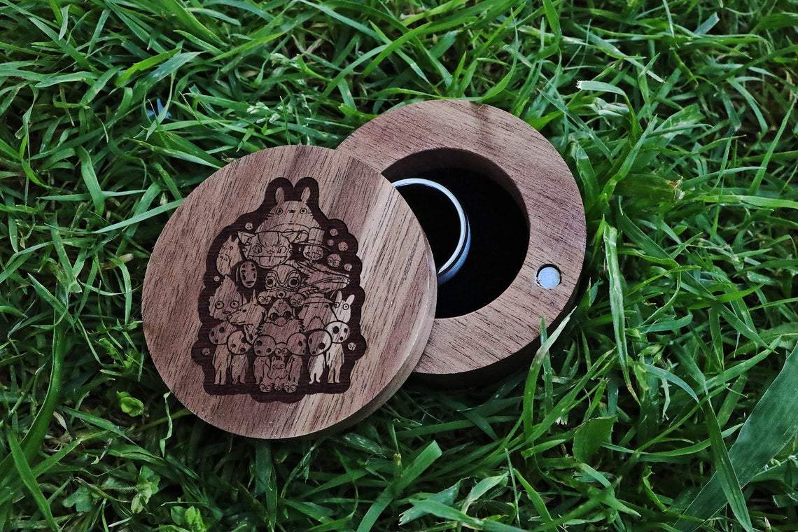 Studio Ghibli Totoro Wedding Ring Box, Totoro Wood Engagement Ring Box