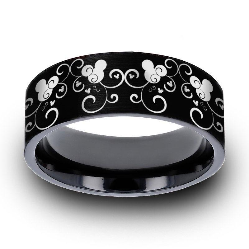 Disney Baroque Wedding Band, Mickey and Minnie Ring, Disney Castle Wed