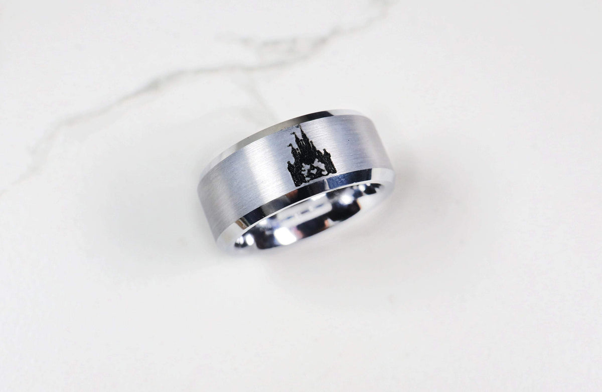 Disney Wedding Band, Mickey and Minnie Ring, Disney Castle Wedding Rin