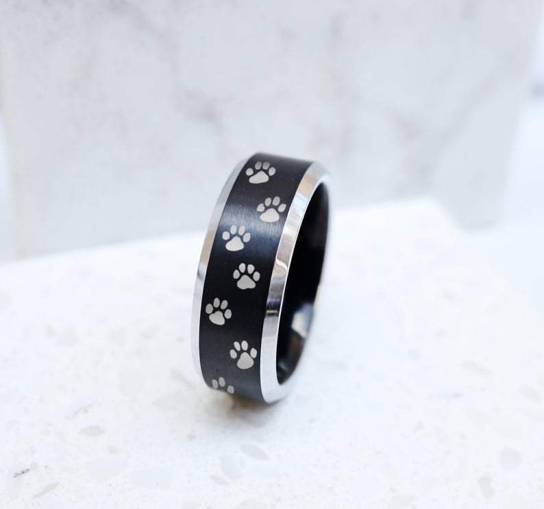 Dog Paw Print Wedding Band, Dog Lover Wedding Ring, Animal Lover Engag