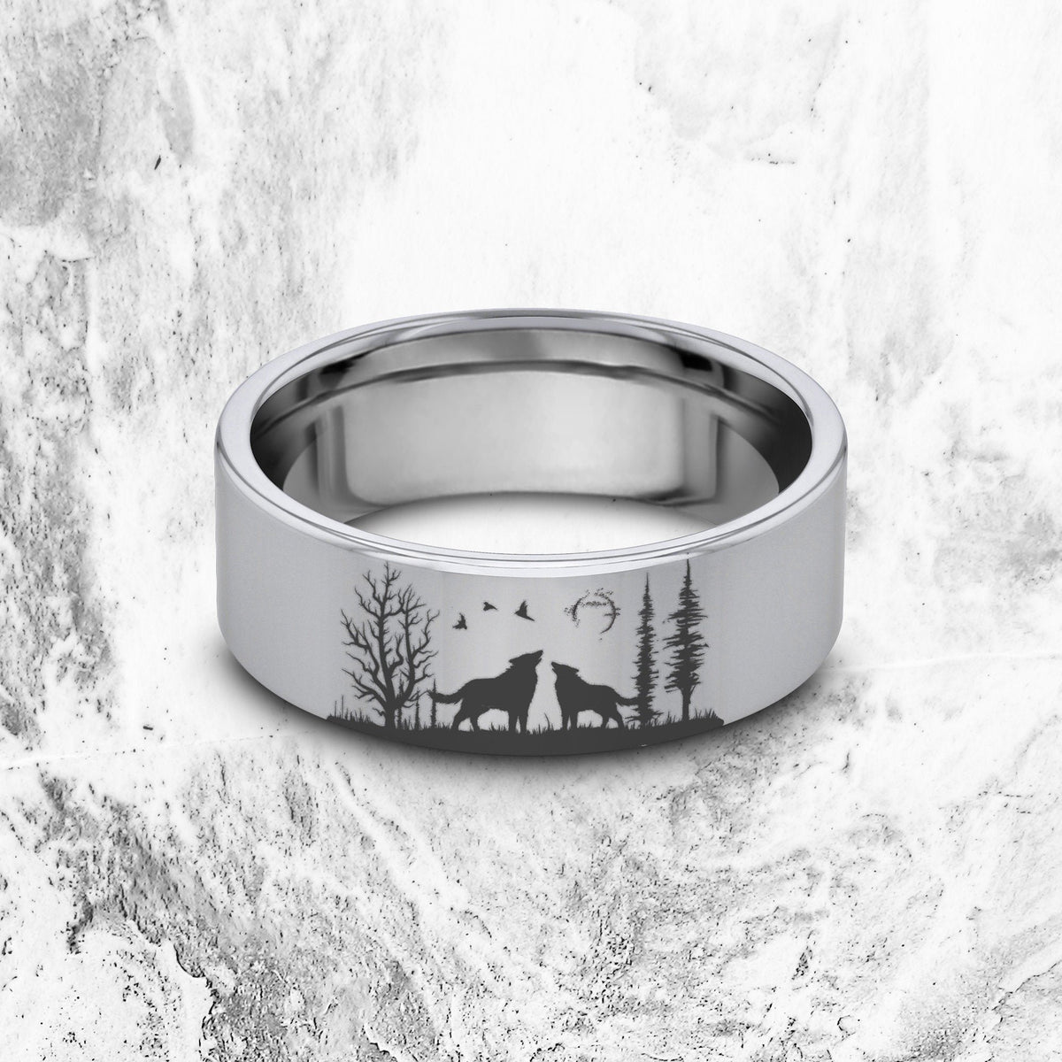 Howling Wolf Ring, Howling Wolves Wedding Rings, Wolf Ring, Wolves Wed