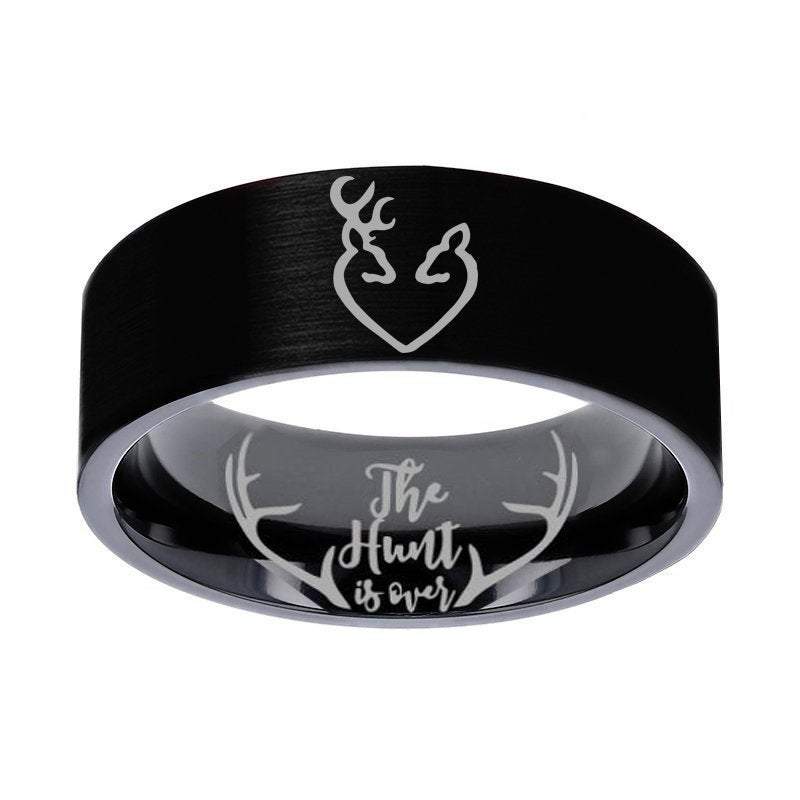 The Hunt is Over Ring, Deer Ring, Hunting Wedding Band, Hunter Wedding